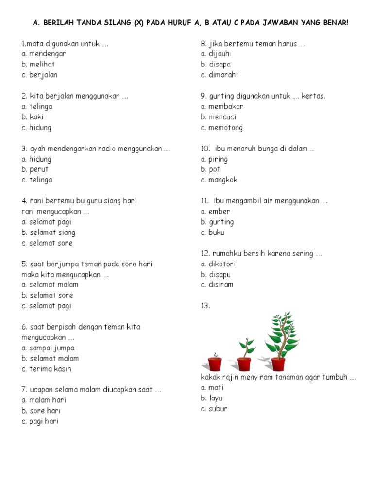 Kumpulan Soal Pilihan Ganda Anak SD Kelas 1 | PDF