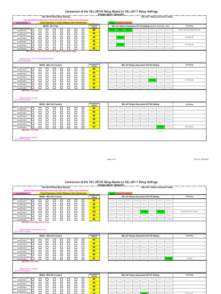 Conversion of The SEL-287V0 Relay Masks To SEL-421-1 Relay Settings ...