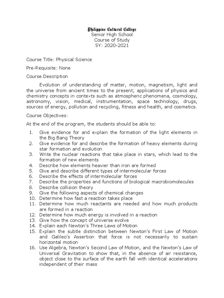 Grade 11 Physical Science Course of Study | Download Free PDF | Light ...