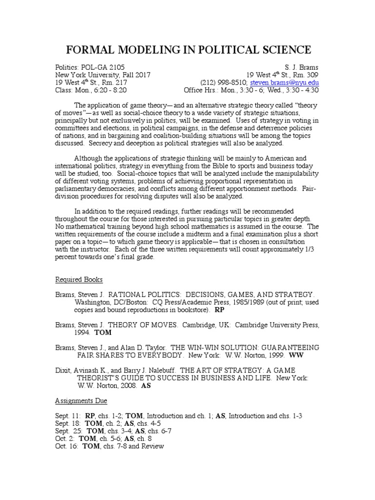 Formal Modeling in Political Science | PDF | Game Theory | Voting