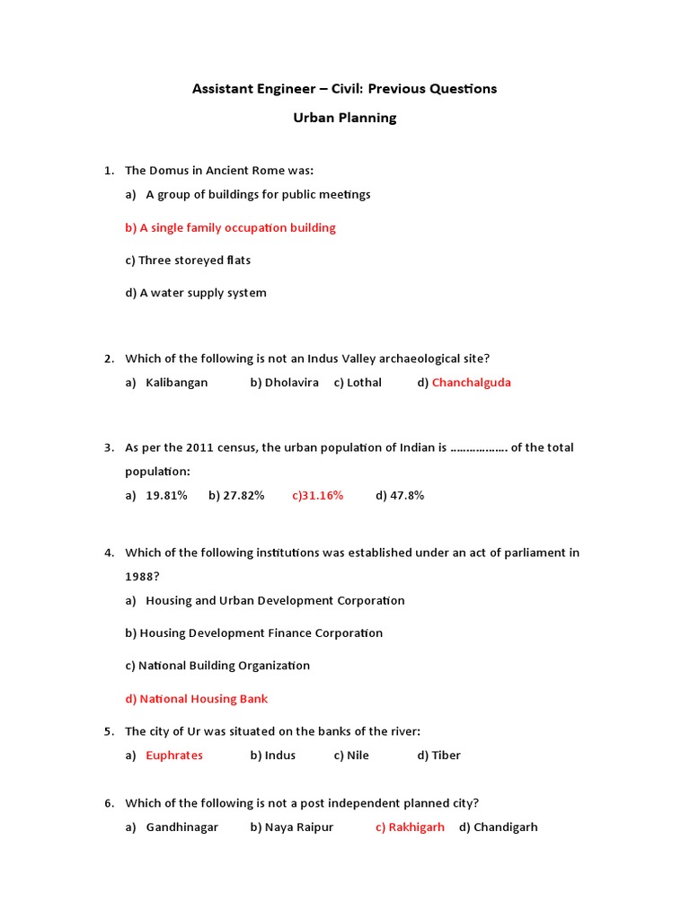 Urban Planning MCQs for Exam Prep | PDF | Urbanization | Planning