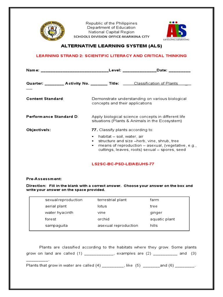 Alternative Learning System (Als) : Learning Strand 2: Scientific ...