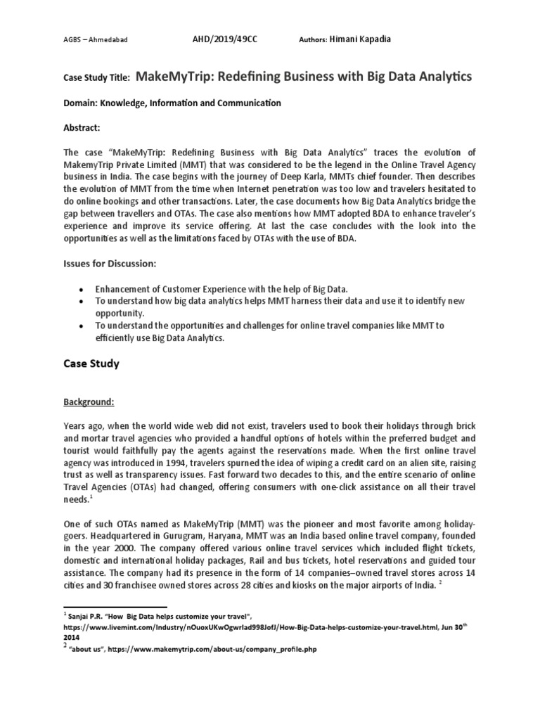 Makemytrip: Redefining Business With Big Data Analytics: Case Study | PDF | Big Data | Analytics