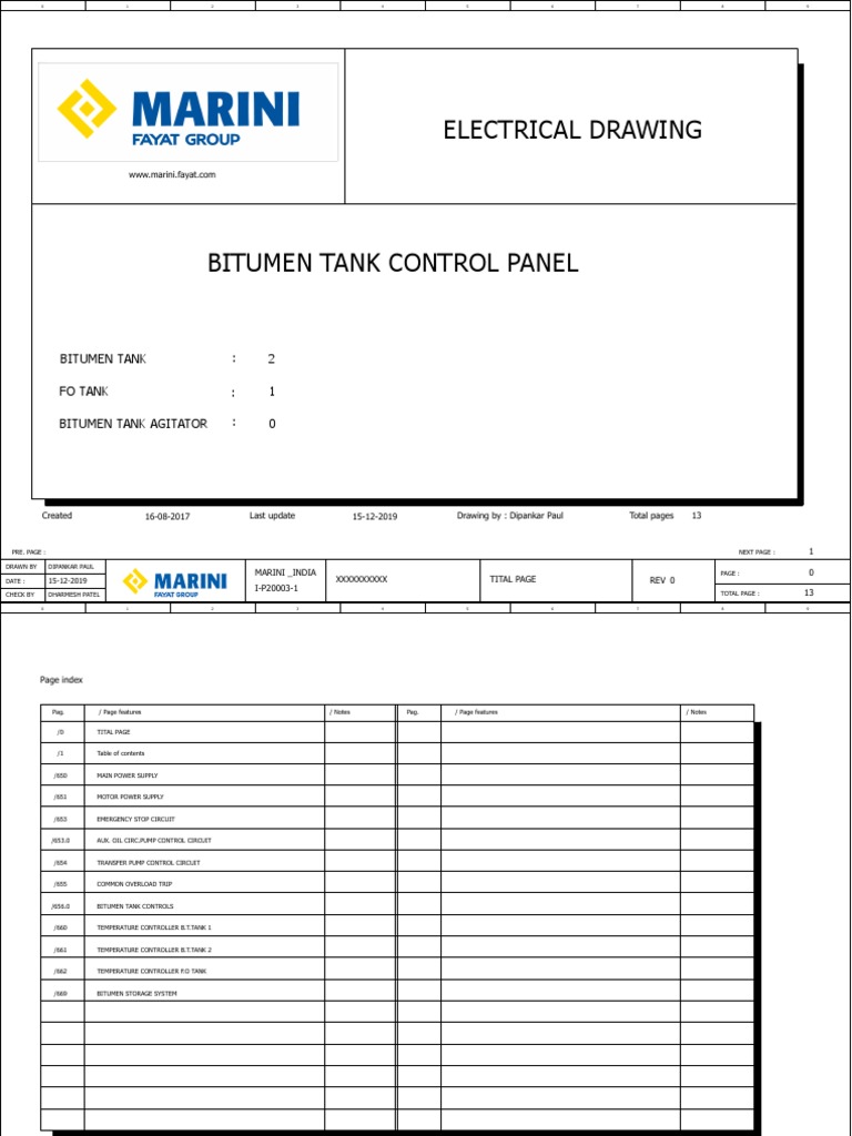Electrical Drawing: Bitumen Tank Fo Tank Bitumen Tank Agitator 2 1 0 ...