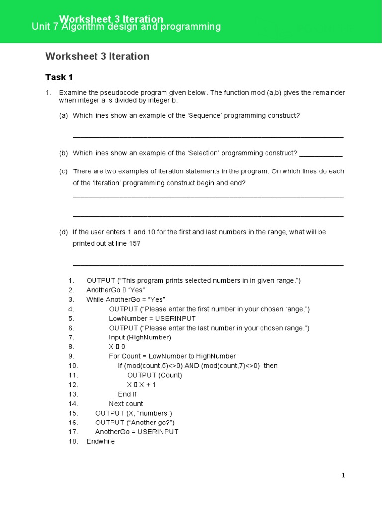 Algorithms Worksheet 3 Iteration Pdf Iteration Algorithms