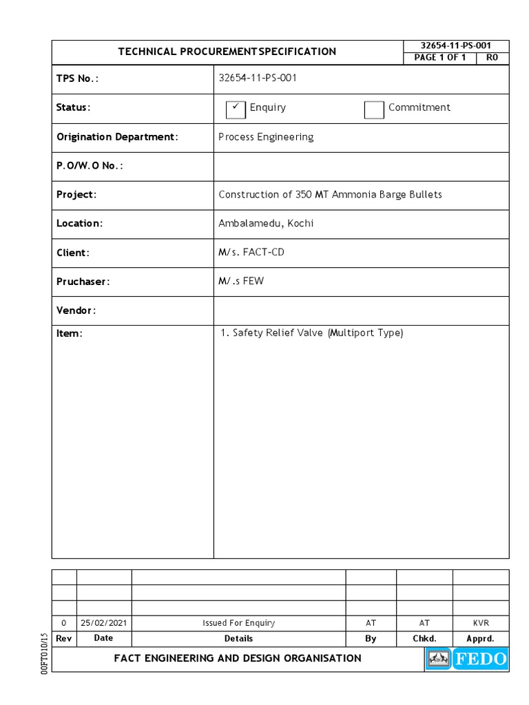 Technical Procurement Specification TPS No.: Status: Origination ...