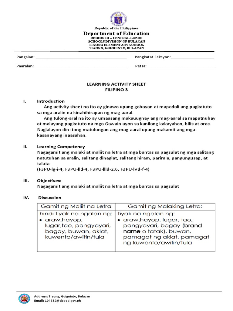 Activity Sheet FILIPINO | PDF