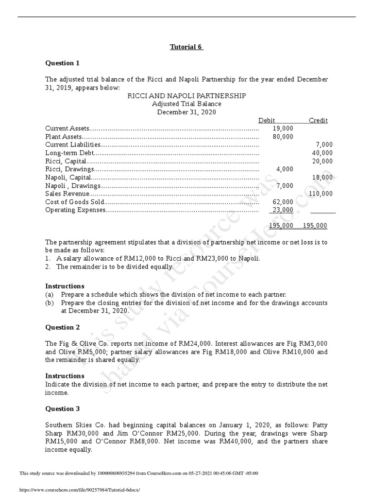 Tutorial 6 | PDF | Partnership | Balance Sheet