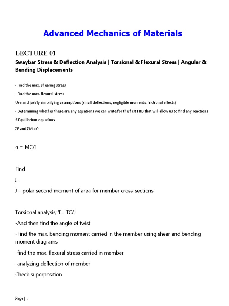 Advanced Mechanics of Materials Notes TheBom PE | PDF