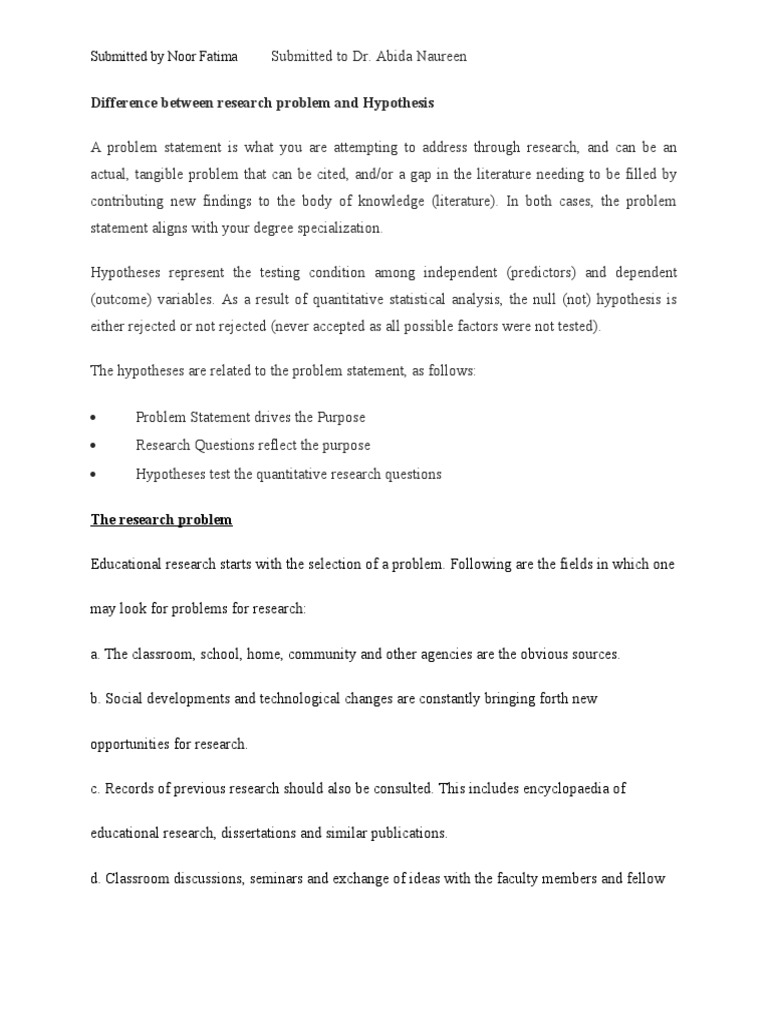 Research Problem and Hypothesis Assignment Noor | PDF | Hypothesis ...