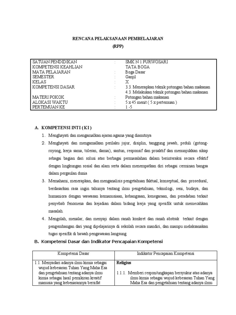 RPP Potongan Bahan | PDF