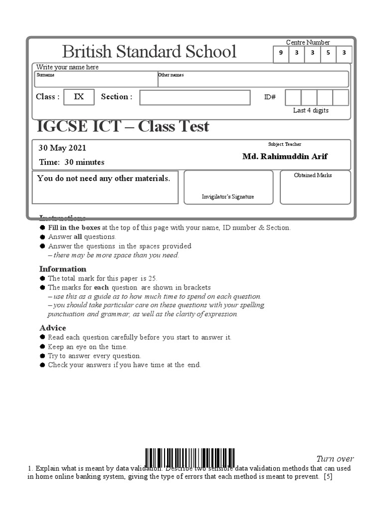 IGCSE ICT Class Test Instructions | PDF | Educational Technology ...
