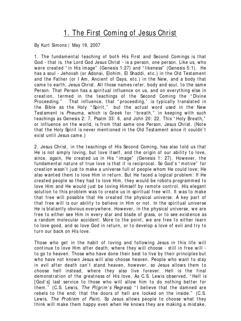 Jesus Christ's First Coming Explained | PDF | Second Coming | Jesus