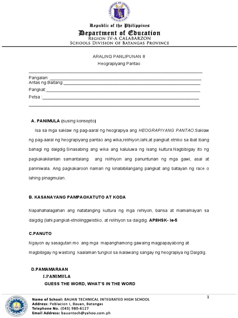 Ap8 Week 2-3 Activity Sheet | PDF
