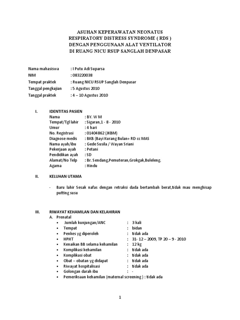 Askep Rds Nicu Kajian | PDF