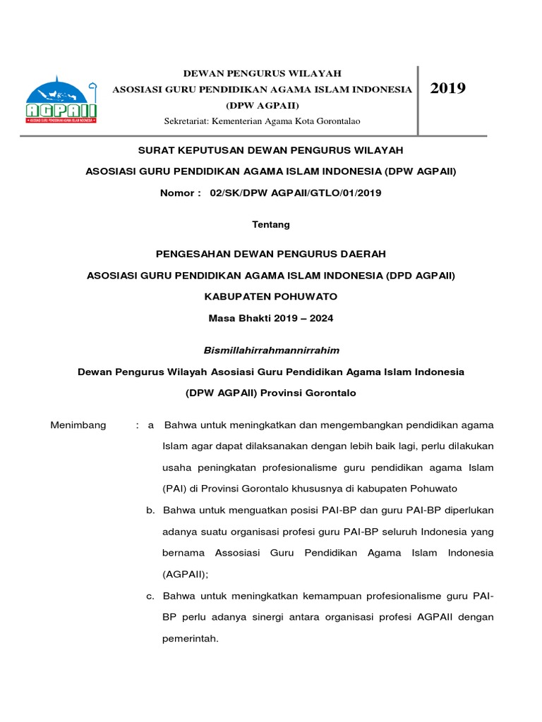Pengesahan DPD AGPAII Pohuwato 2019-2024 | PDF | Kesehatan Holistik
