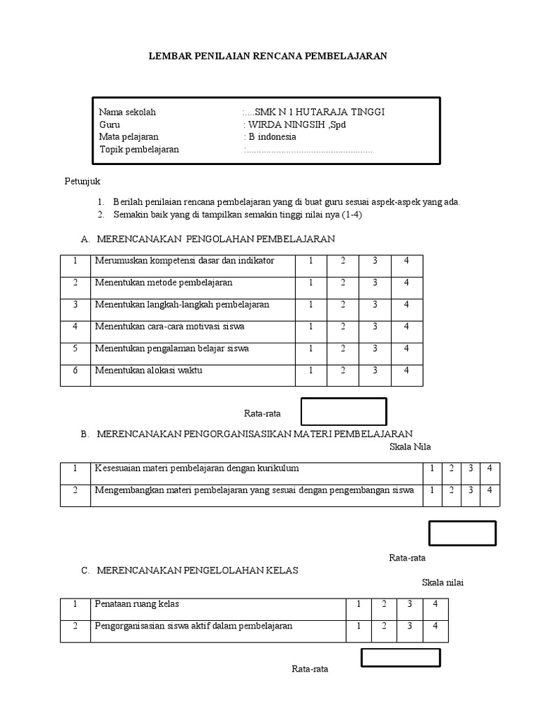 Lembar Penilaian Rencana Pembelajaran | PDF