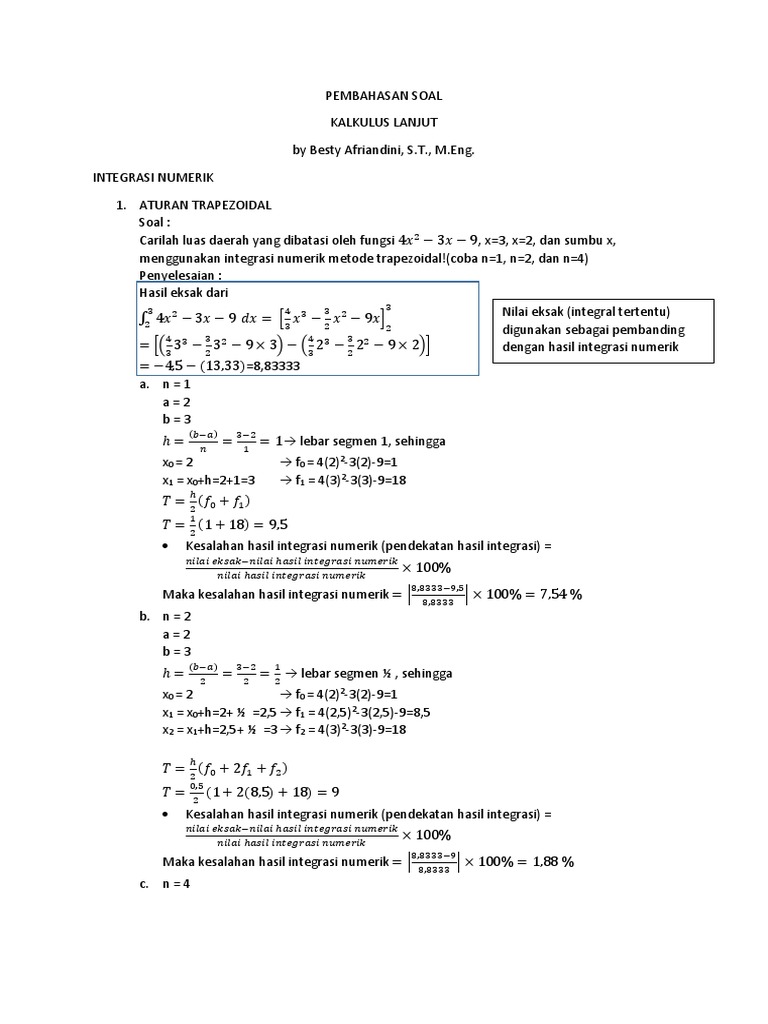 Integrasi Numerik Metode Trapezoidal, Titik Tengah, 1/3 Simpson, dan 3/ ...