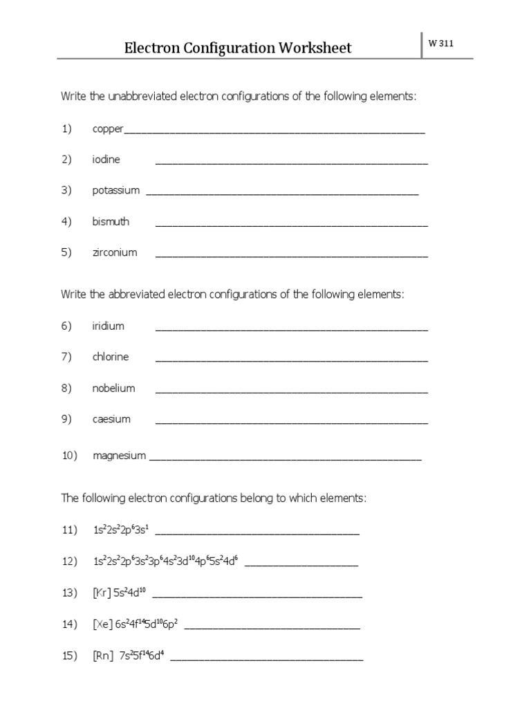 Electron Configuration Worksheet | PDF | Science & Mathematics | Computers