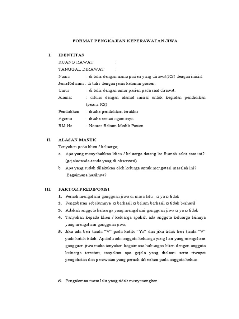 Format Pengkajian Jiwa Dan Penjelasannya | PDF | Karier & Perkembangan ...