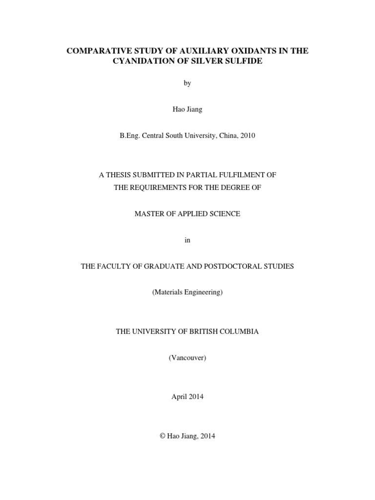 Ubc 2014 Spring Jiang Hao | PDF | Silver | Gold