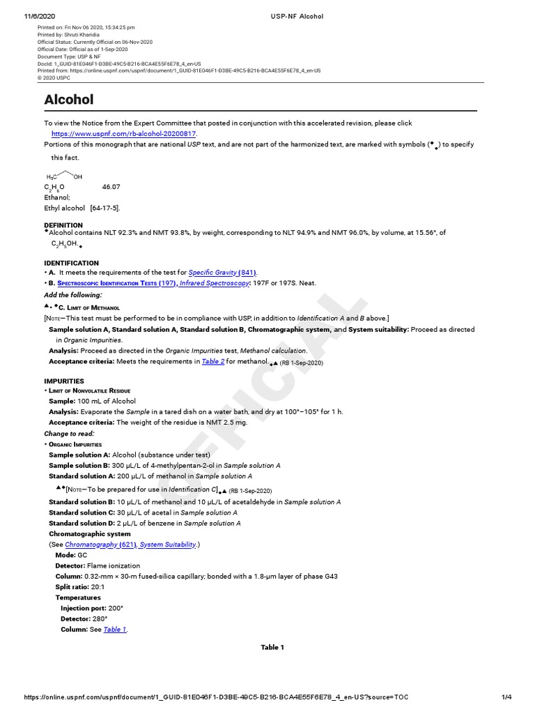 USP-NF Alcohol | PDF | Chemical Compounds | Applied And ...