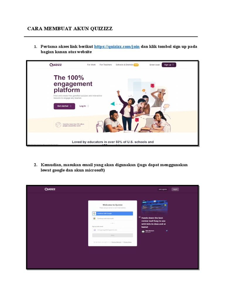 Tutorial Akun Quizizz | PDF | Komputer