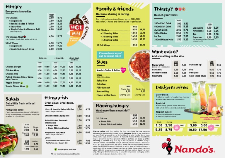 981 A5 Menu Dec 2018 Nandos Zimbabwe | Download Free PDF | Drink ...