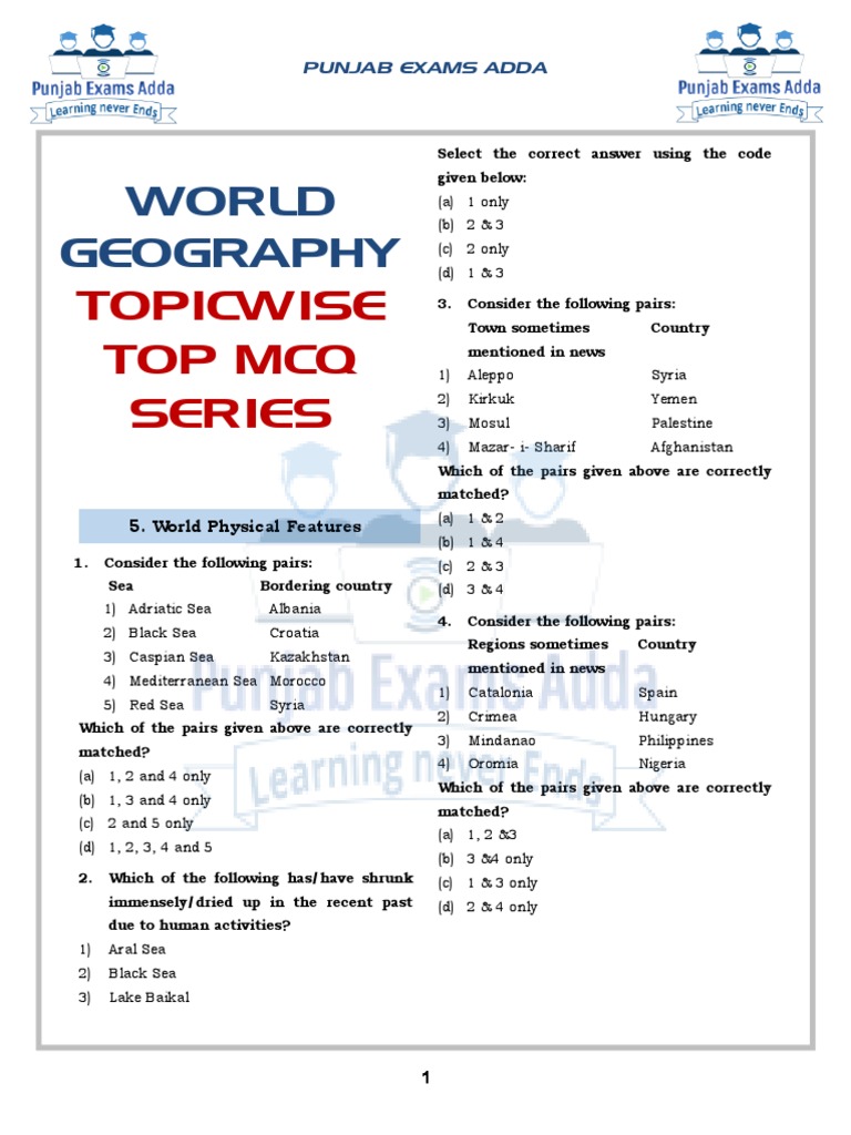 World Geography: Topicwise Top MCQ Series | PDF | Kennedy Space Center ...
