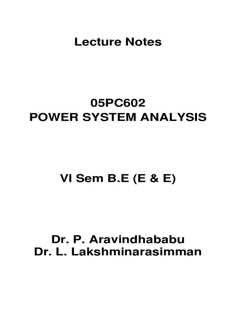 Power System Analysis Lecture Notes | PDF | Electrical Impedance ...