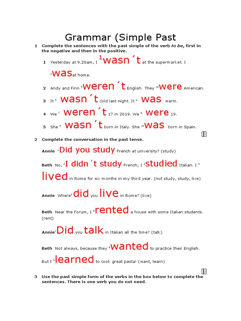 Simple Past (Answers) | PDF | Linguistic Typology | Cognitive Science