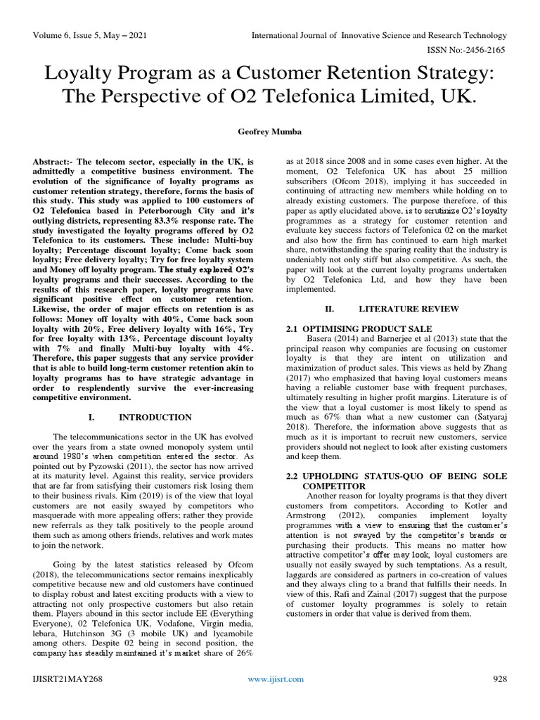 Loyalty Program As A Customer Retention Strategy The Perspective of O2 ...