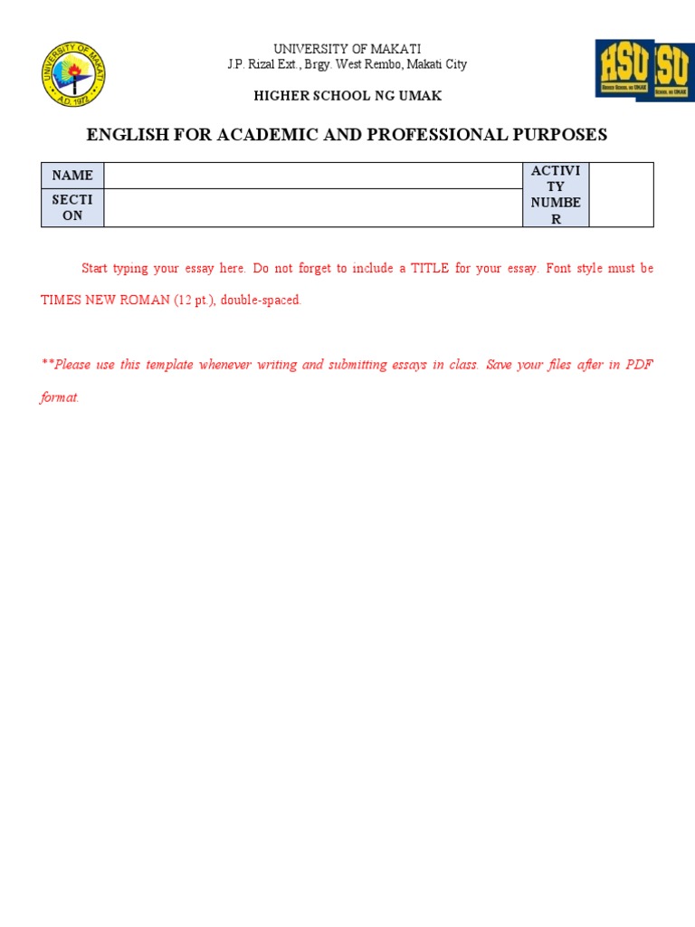 EAPP (Essay Template) | PDF