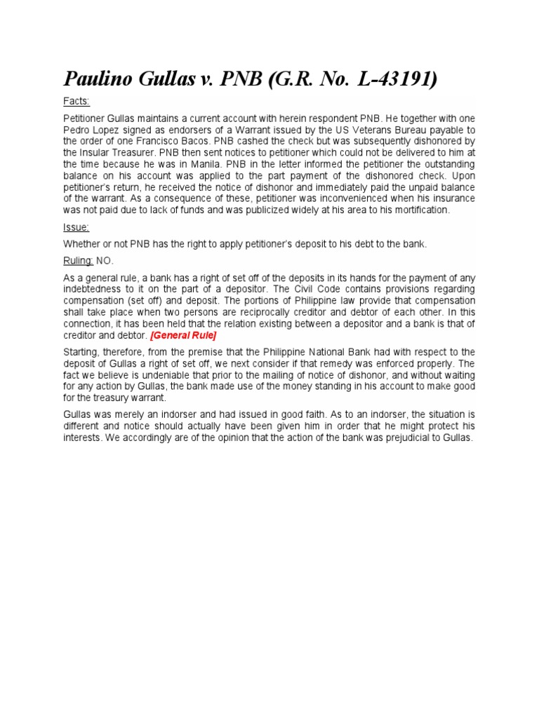 Gullas Vs PNB (GR 43191, 13 Nov 1935) | PDF | Law