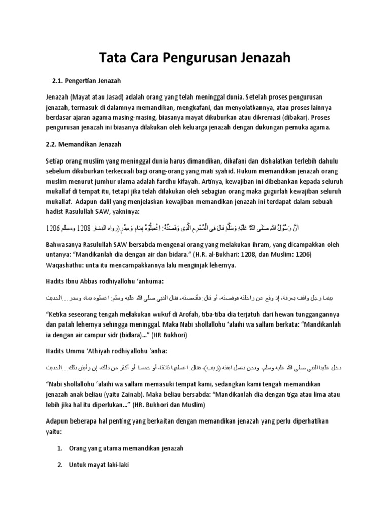 Tata Cara Pengurusan Jenazah | PDF