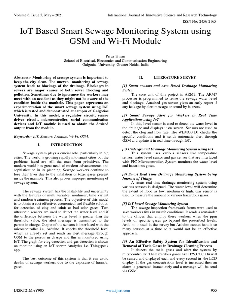 IoT Based Smart Sewage Monitoring System Using GSM and Wi-Fi Module ...