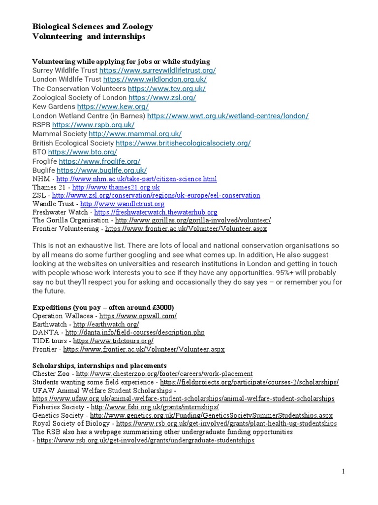 Biol Sci and Zoology - Volunteering and Internships | PDF | Natural ...