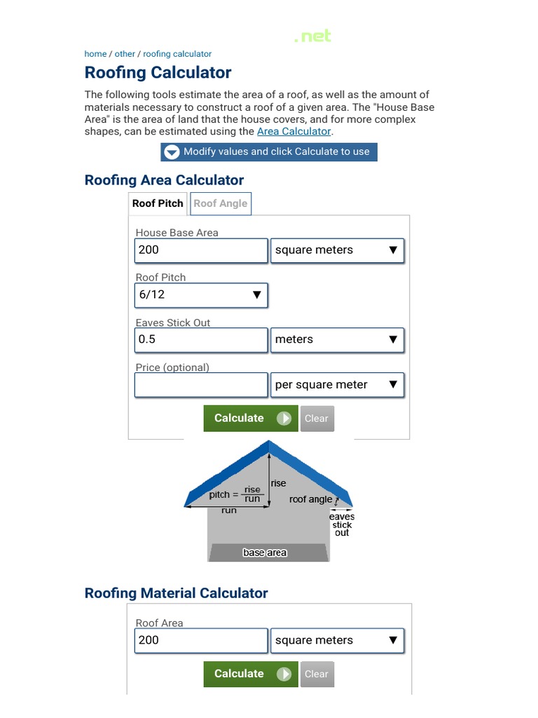 Roofing Calculator | PDF | Roof | Area