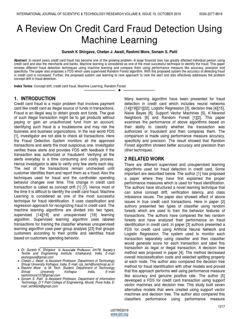 A Review On Credit Card Fraud Detection Using Machine Learning | PDF ...