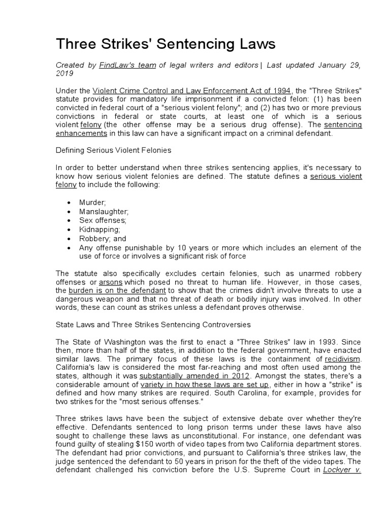 Understanding Three Strikes Sentencing Laws: Defining Serious Violent ...