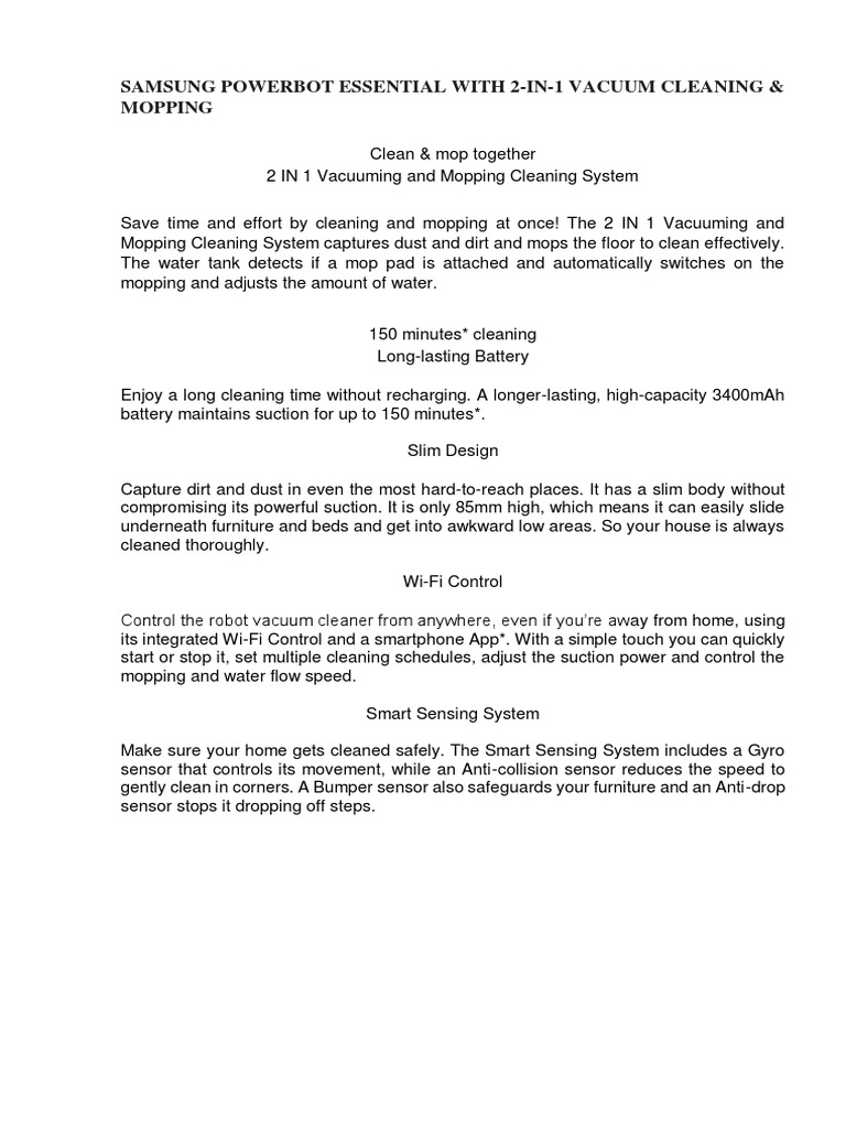 The Samsung Powerbot Essential: A 2-in-1 Vacuuming and Mopping Robot ...