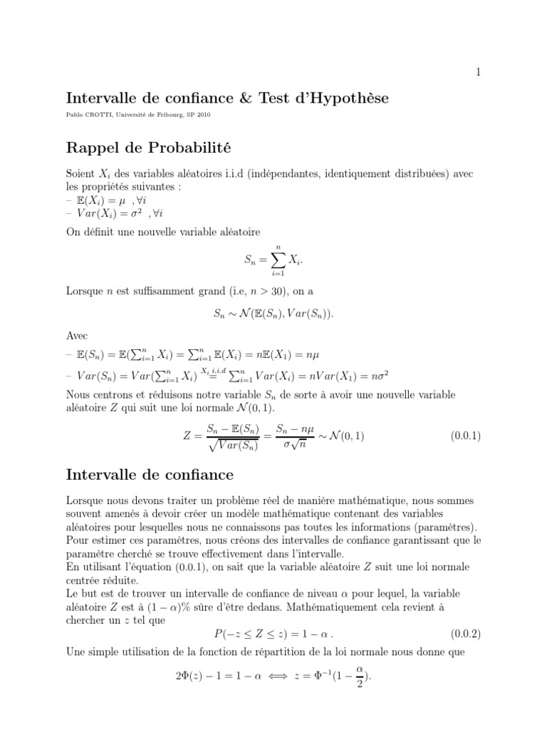 test d hypothese | Intervalle de confiance | Loi normale