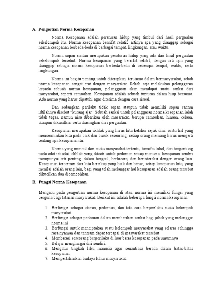 Norma Kesopanan dan Fungsinya dalam Masyarakat | PDF