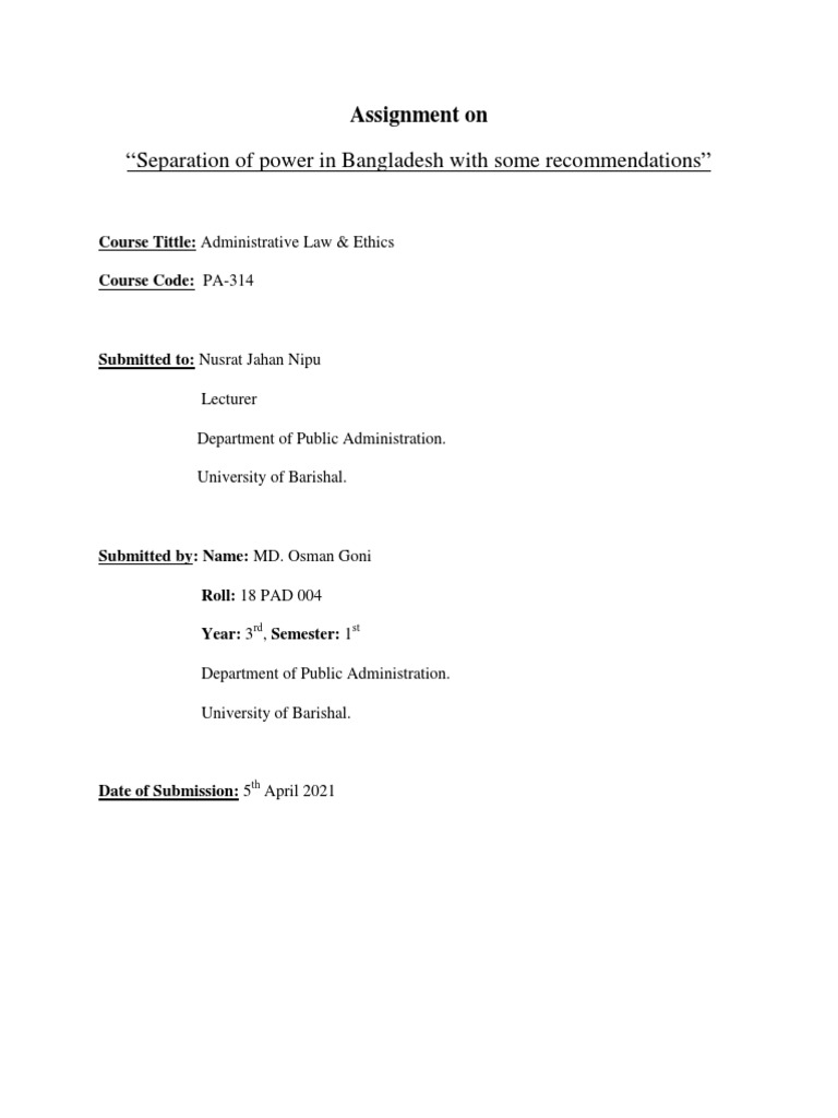 Assignment On PA 314 PDF | PDF | Separation Of Powers | Judiciaries