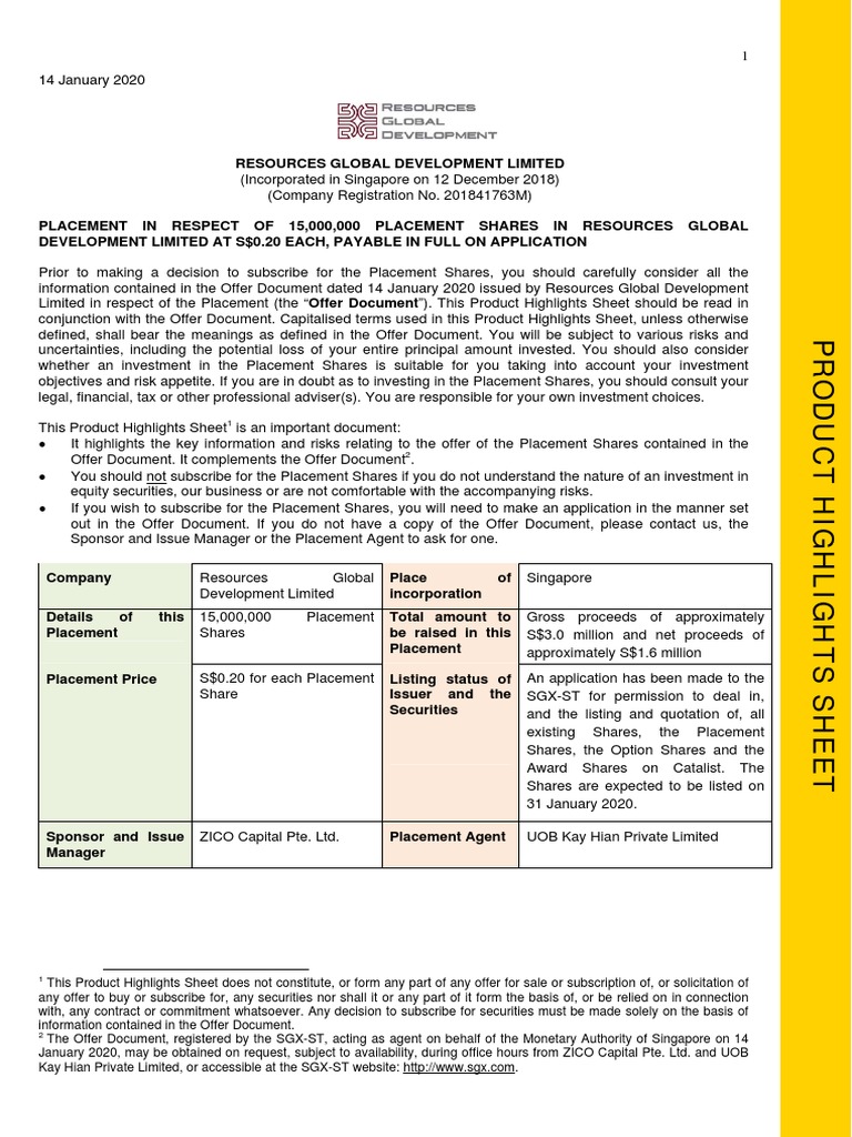 Resources Global IPO Product Sheet | PDF | Gross Margin | License