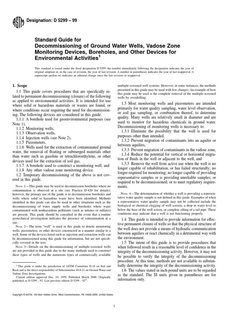 Decommissioning of Ground Water Wells, Vadose Zone Monitoring Devices ...