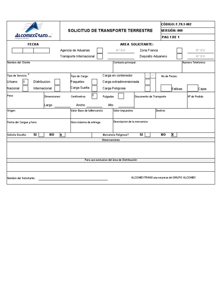 Solicitud de Transporte | PDF