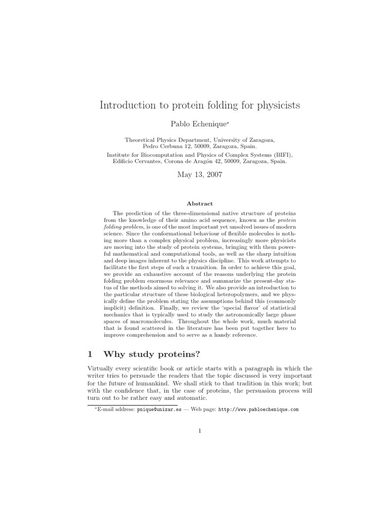 Introduction To Protein Folding For Physicists: 1 Why Study Proteins? | PDF | Messenger Rna ...