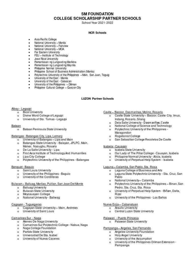 SMFI Partner Schools 2021 - 0 | PDF | Mindanao | Luzon