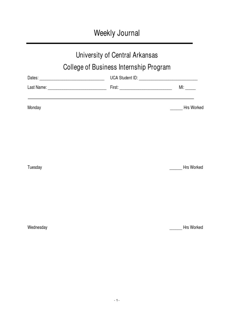 Weekly Journal: University of Central Arkansas College of Business ...